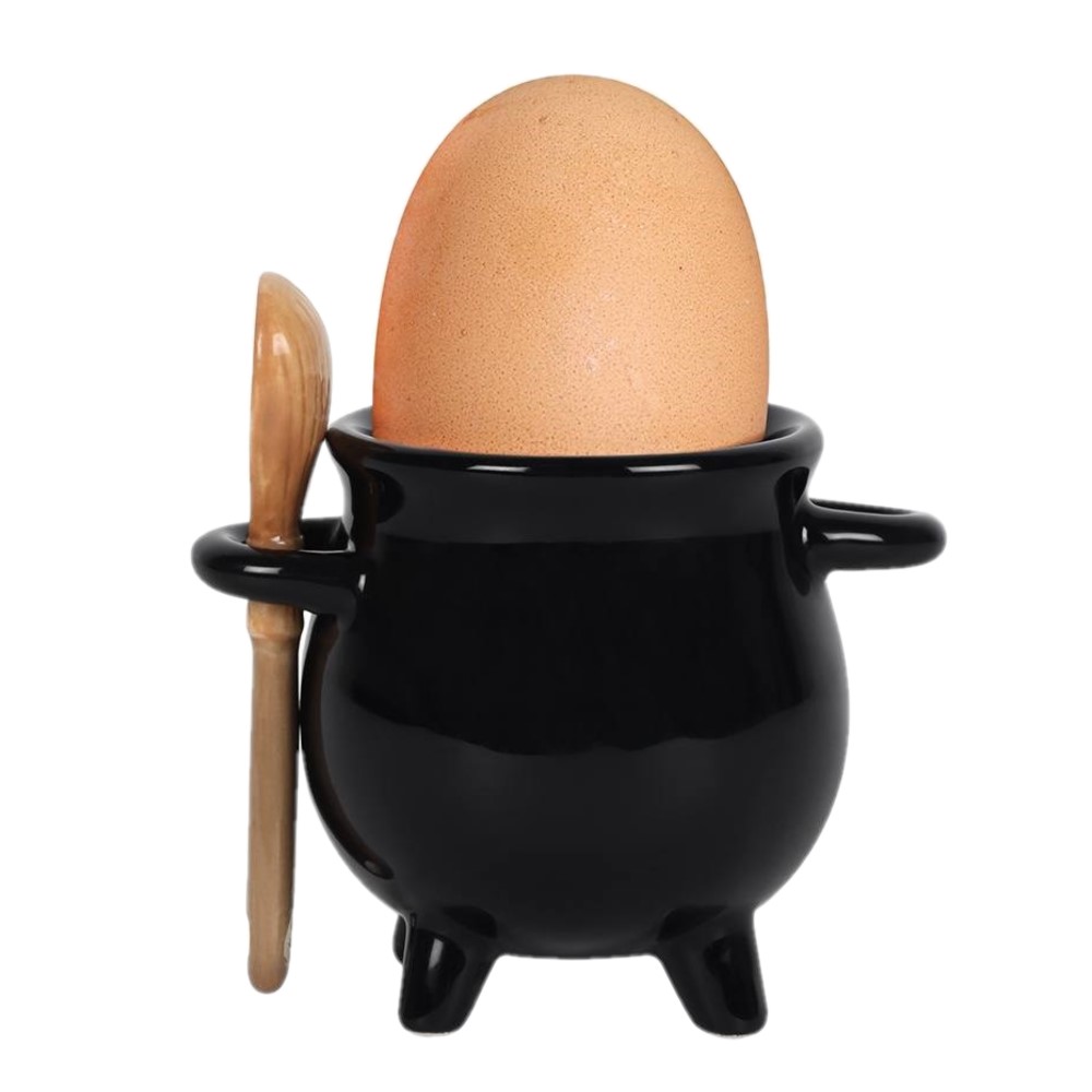 Cauldron Egg Cup With Broom Spoon - Deja Vu Ltd